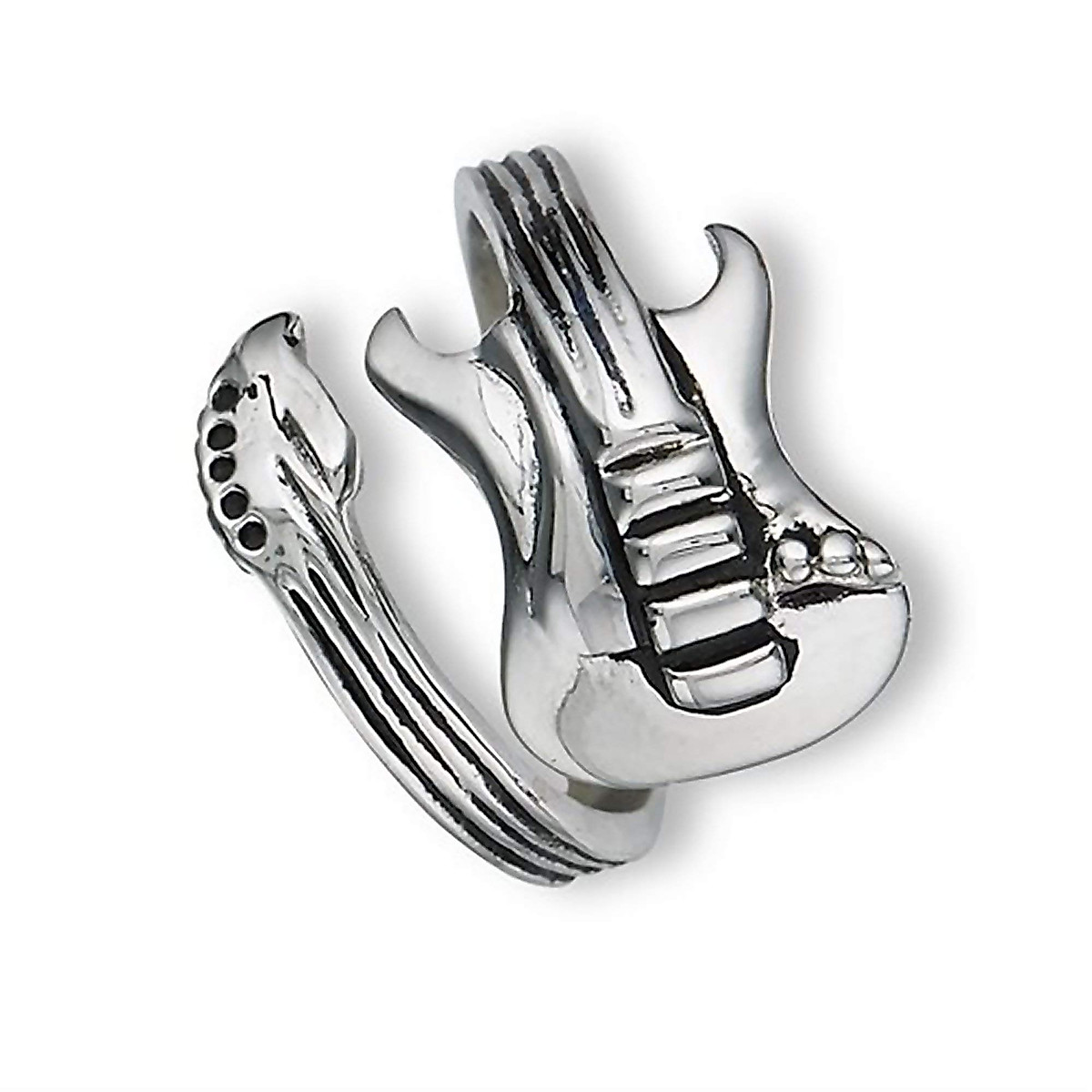 Fantasy Forge Jewelry Electric Guitar Ring Womens Mens Stainless Steel Adjustable Music Instrument Band Sizes 7-12 (8)