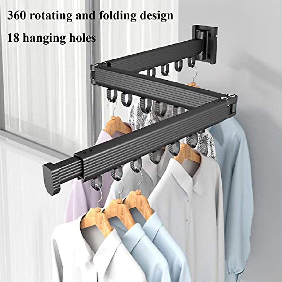 KLEVERISE Clothes Drying Rack, Laundry Drying Rack, Wall Mounted Clothes Rack, Folding Laundry Rack, Retractable Clothes Hanging Rack Space Saver Clothes Rack for Balcony, Laundry, Bathroom