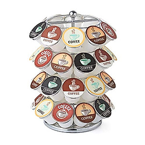 Nifty K Cup Holder – Compatible with K-Cups, Coffee Pod Carousel | 40 K Cup Holder, Spins 360-Degrees, Lazy Susan Platform, Modern Chrome Design, Home or Office Kitchen Counter Organizer