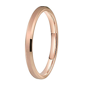 CROWNAL 2mm Thin Black/Gunmetal/Silver/Rose Gold Tungsten Wedding Couple Bands Rings Women Matte Brushed Finish Size 4 To 10 (2mm RoseGold,9)