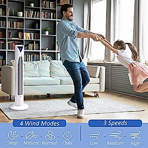 HOMCOM 37.75" 70° Oscillating Tower Fan Cooling for Bedroom with 3 Speeds, 12H Timer, LED Panel, and Remote Control, White