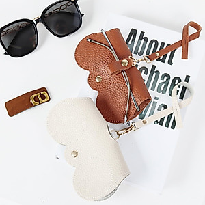 Chfory Soft Leather Sunglasses Bag, Portable Leather Glasses Case Holder Sunglasses Pouch, glasses Organizer Bag with Strap (Black+Orange+Brown+Gray+Coffee)