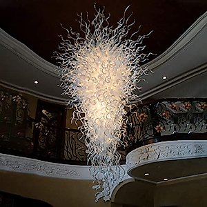 Alioth White Crystal Chandelier, Blown Glass Chandelier Light Fixture for Bedroom, Hallway, Bar, Kitchen, Bathroom 40" x 54"