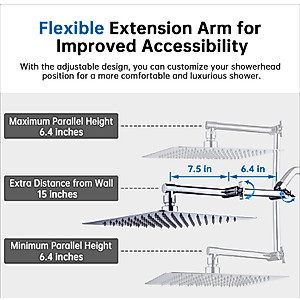 G-Promise All Metal 12 Inch Rainfall Shower Head with Handheld Spray Combo| 3 Settings Diverter|Adjustable Extension Arm with Lock Joints |71 Inches Stainless Steel Hose (Chrome)