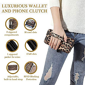 Daisy Rose Dual Zipper Phone Clutch and Wallet for Women - RFID Blocking, PU Vegan Leather Multi-Card Organizer - Leopard