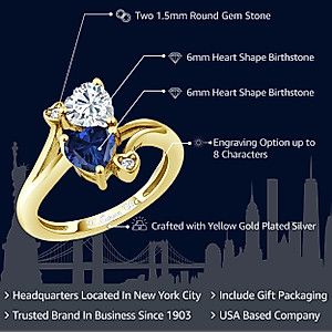 Gem Stone King 18K Yellow Gold Plated Silver Promise Customized Personalized and Engraving 2 Gemstone Birthstone For Her Heart Shape Name Engraved Engagement Ring For Women (Size 7)