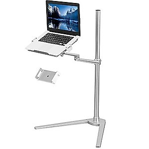 VIVO Aluminum Laptop Floor Stand for 4 to 14 inch Mobile Phones & Tablets, 12 to 17 inch Laptops, Height Adjustable 360 Degree Rotating Arm with Ventilated Tray, Silver STAND-LAP1F