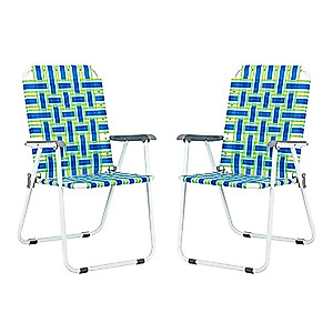 Vasitelan Patio Lawn Chairs Folding Chairs Set of 2, Webbed Folding Chair Outdoor Beach Chair Portable Camping Chair for Yard, Garden (Blue)