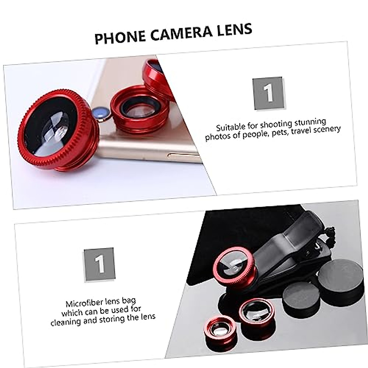 VOSAREA 2 Sets Phone Lens Fisheye Lens Cortinas Inteligentes Phone Fish Eye Mobile Camera Lens Wide Angle Lens Camera Lens Kit 3 in 1 Phone Camera Lens Wide Angle Phone Lens Triple Suite