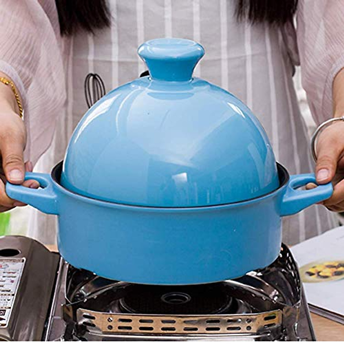 Casserole Dish with Lid Soup Pot Moroccan Tagine Cooking Pot, Large Cooking Tagine with Conical Cover, Tagine Cooking Pot for Different Cooking Styles, Lead-Free