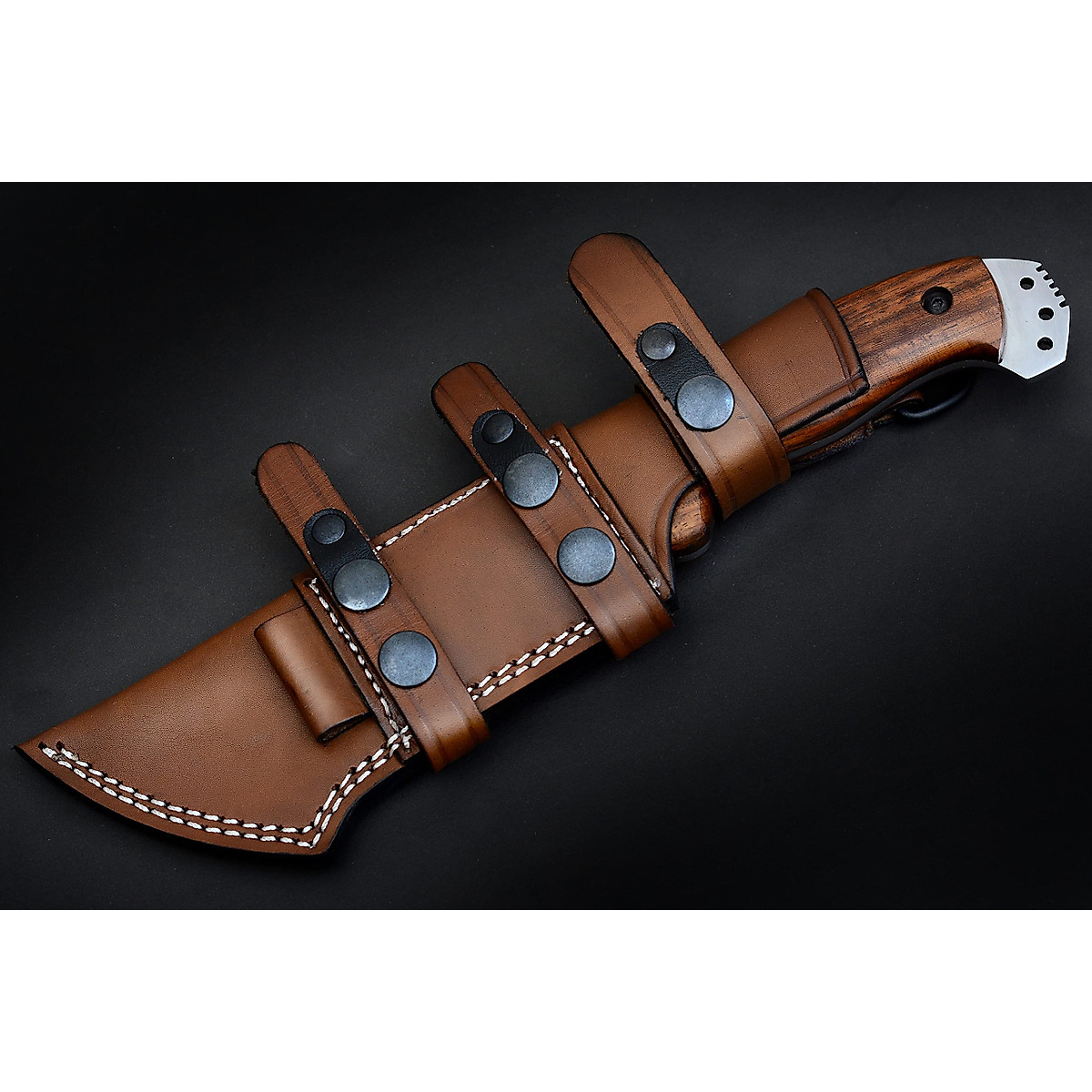 ALZAFASH Bushcraft Knife, Handmade Horizontal Carry Knife with Rosewood Handle, Hunting Knife with Holster, Tracker Knife With Sheath, High Carbon Steel Blade Knife