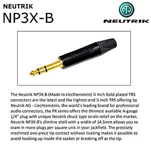 1.5 Foot – Quad Balanced Patch Cable CUSTOM MADE By WORLDS BEST CABLES – using Mogami 2534 wire and Neutrik NP3X-B ¼ Inch (6.35mm) TRS Stereo Phone Plugs