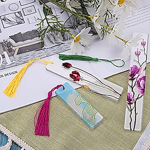 FEQO 90 Pieces Bookmark Molds with Tassels Kit Including 80 Pieces Bookmark Tassels and 10 Pieces Rectangle Silicone Bookmark Mold for Epoxy Resin Casting