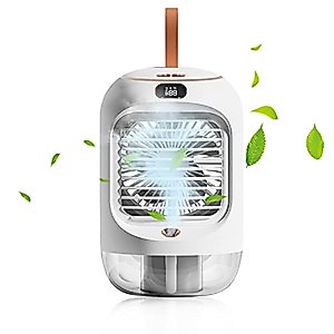ladoweir Rotating Humidification USB Desktop Fan, 3600 mAh Battery Operated Portable Personal Fan With LED Warm Night Light, Three Speeds Adjustable for Home, Office And Bedroom