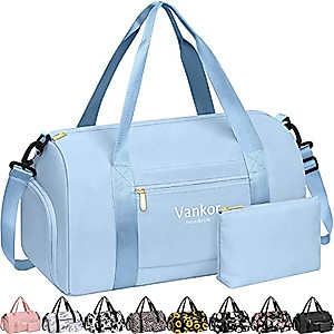 Gym Bag for Women with Shoe Compartment Waterproof, Sports Duffle Bag for Travel Duffel Weekender Carry on Beach Yoga Overnight Luggage Mommy Maternity Hospital Bag Blue 17.50 Inch