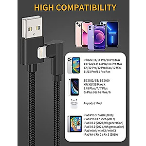 6.6FT iPhone Charger 90 Degree,[Apple MFi Certified] 3Pack USB to Lightning Cable Right Angle,Nylon Braided iPhone Fast Charging Cord for iPhone 14 13 12 11 Pro Max XR XS X 8 7 6 Plus SE iPad Air Mini