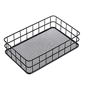 Lioong Black Metal Wire Bathroom Vanity Trays Storage Basket Bins for Organizing Paper Hand Towel Toilet Tank Vanity Countertop Table