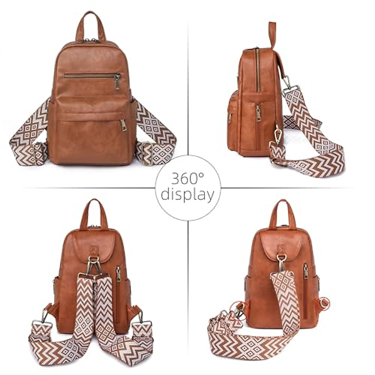 ALUSBELL Vintage Sling Bag Sling Backpack for Men Women, Vegan Leather Crossbody Bag Fanny Packs, Fashion Chest Bag Daypack with 2 Adjustable Straps,Brown