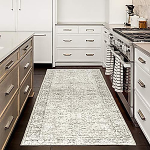 ReaLife Machine Washable Rug - Stain Resistant, Non-Shed - Eco-Friendly, Non-Slip, Family & Pet Friendly - Made from Premium Recycled Fibers - Vintage Distressed Traditional - Beige Ivory, 2'6" x 8'