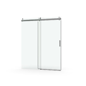 Jintop 56 to 60 in. W x 76 in. H Frameless Soft-Close Shower Door with Premium 3/8 Inch (10mm) Thick Tampered Glass,Bathtub W/Single Sliding Doors,Brushed Nickel