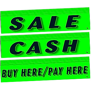 Versa Tags Windshield Slogan Stickers 12 Pack of Sale Stickers 12 Pack of Cash Slogans 12 Pack of Buy HERE Pay HERE Window Stickers (36) Dealership Stickers Black On Green