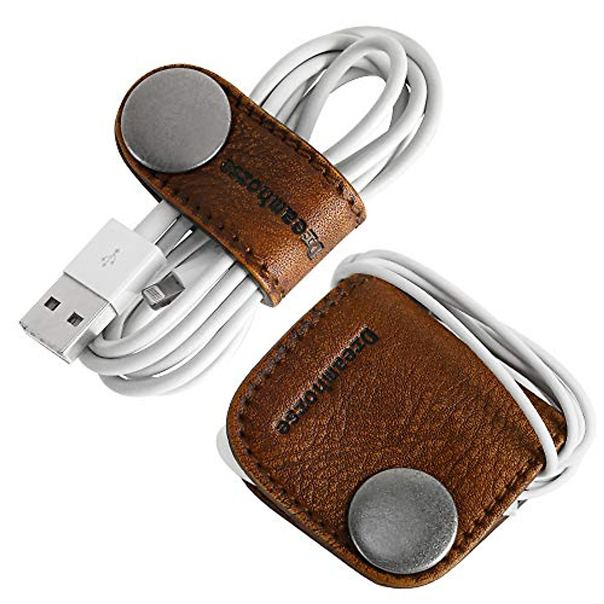 ELFRhino Earphone Organizer Genuine Leather Headphone Headset Earbuds Cord Wrap Winder Cord Manager Cable Winder Holder Keeper Manager Management(Coffee, Pack of 2)