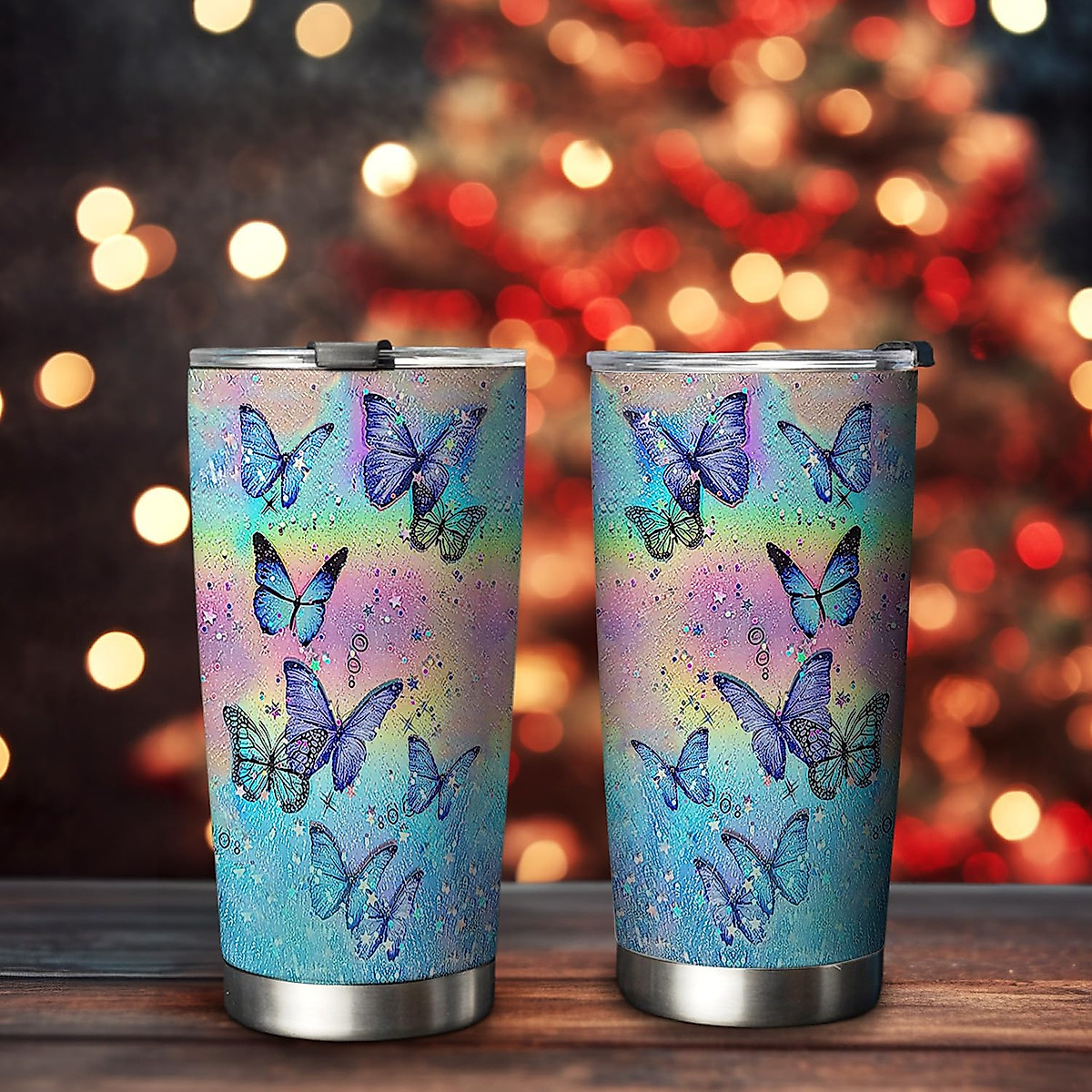 20oz Colorful Tie Dye Butterfly Tumbler, Gifts for Butterfly Lovers, Coffee Thermos for Women, Stainless Steel Double Wall Vacuum Insulated Coffee Mug, Travel Cup with Lid