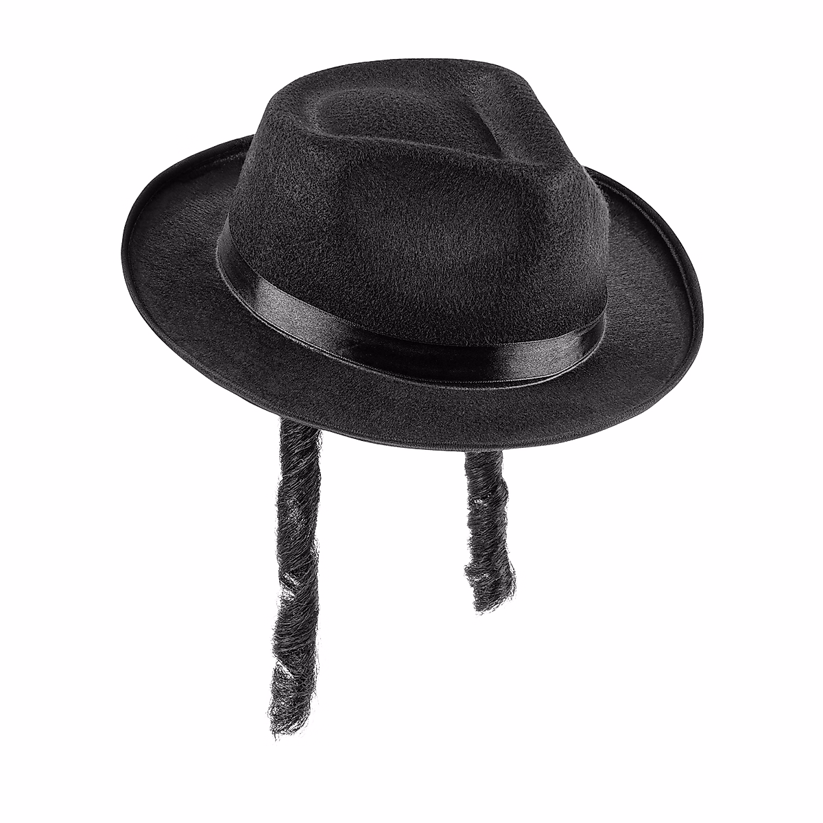 Dress Up America Jewish Rabbi Hat for Adults - Black Costume Fedora with Side Locks - One Size Fits Most
