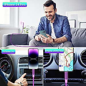 [Apple MFi Certified] iPhone Fast Car Charger, Veetone 48W Dual Port USB-C PD/QC3.0 Power Car Charger Adapter + 2 Pack Lightning Braided Cable Quick Charging for iPhone 14 13 12 11 Pro/XS/XR/SE/X/iPad