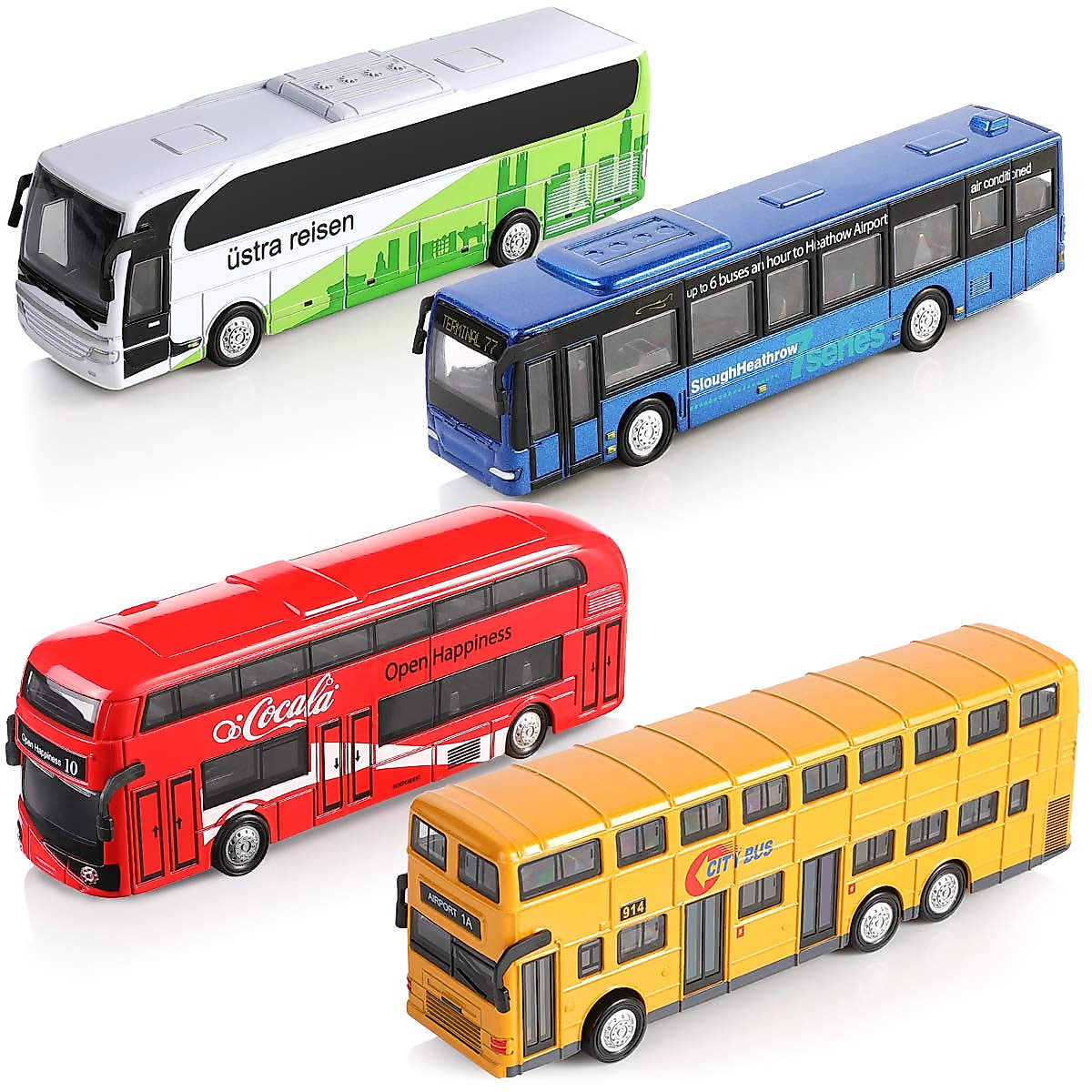 Geyiie School Bus Toy, Kids Die-Cast Metal Car Toys for Kids 3-8 Years Old Pull Back Car City Bus 1:80 Scale Double Decker London Vehicles, Cars Play Toys for Kids Easter Party Favor, Classroom Prizes