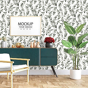 Erfoni Dark Green Leaf Wallpaper Peel and Stick Wallpaper 17.7in x 118.1in Removable Contact Paper Leaves Plant Self Adhesive Wallpaper Bathroom Vinyl