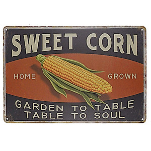 TISOSO Sweet Corn Retro Vintage Metal Tin Sign Home Bar Kitchen Farmhouse Home Decor Signs gifts size 8" X 12"（garden to table table to soul）