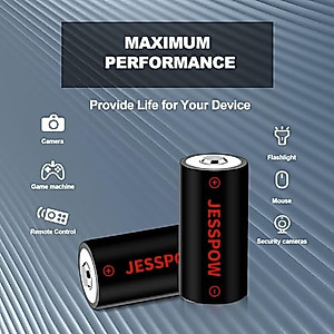 JESSPOW CR123A Lithium Batteries, CR123A Rechargeable Batteries 3.7V for Arlo Cameras VMC3030 VMK3200 VMS3330 3430 3530 and Flashlight Polaroid Microphone - 4 Pack