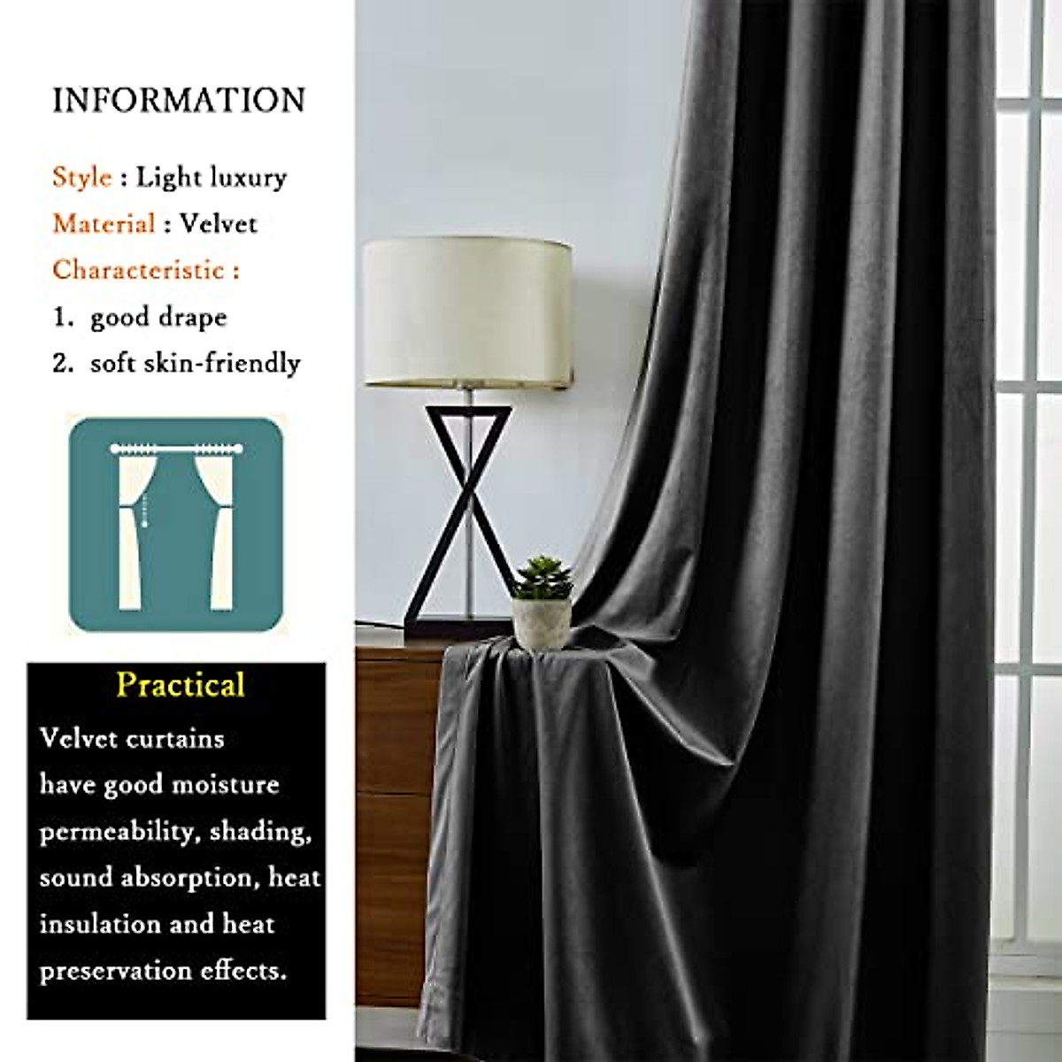 HISAFEA Velvet Curtains for Bedroom and Living Room,Blackout Curtains,2 Panels Set,Grommet Window Drapes 52x84 inchs
