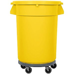 TableTop King 32 Gallon Yellow Trash Can, Lid, and Dolly Kit