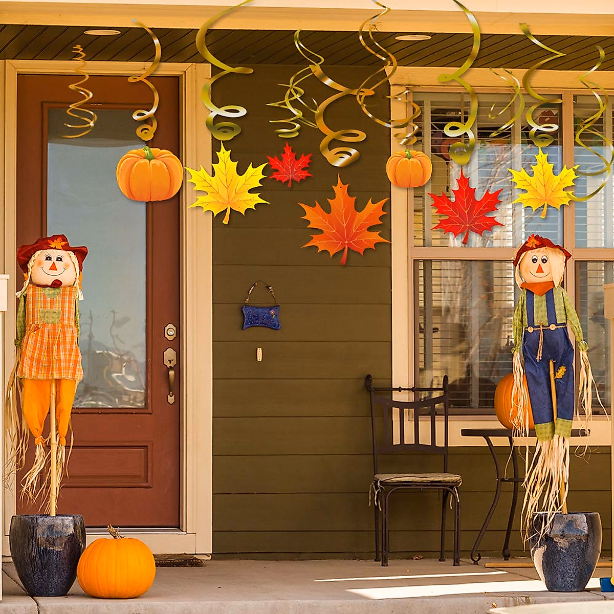 Autumn Thanksgiving Swirls Hanging Decorations - Pumpkin and Maple Leaf Fall Themed Party Supplies,No DIY Required,36 Pack