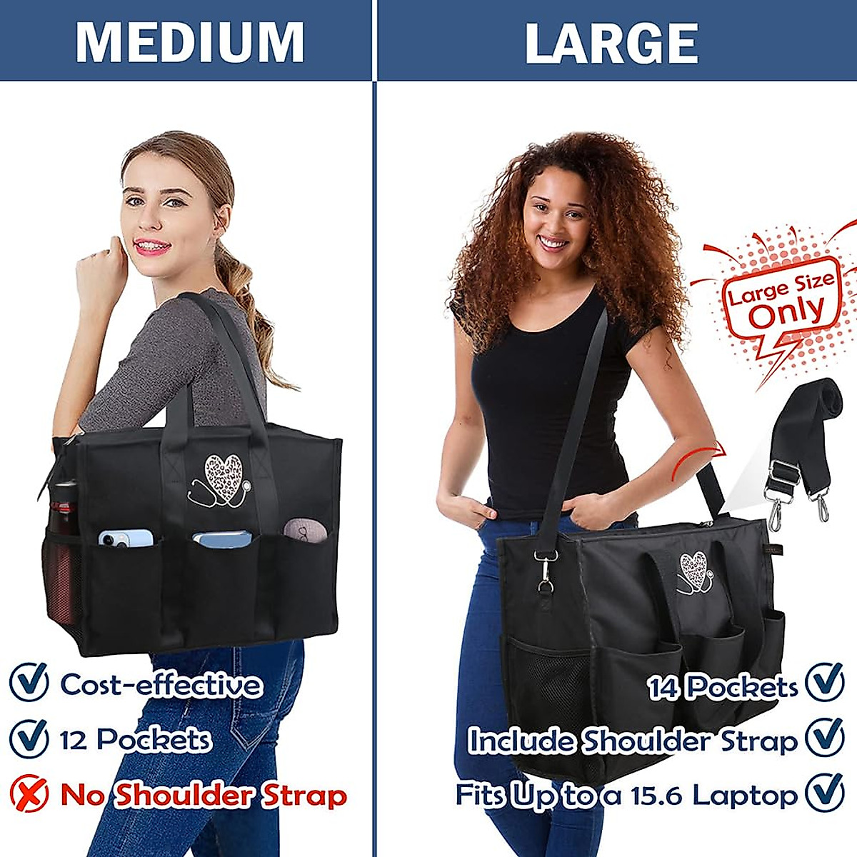 ABAMERICA Nurse Bags for Work Nursing Bag Multiple Pockets Waterproof Organizing Zip Top Clinical Bag for Nursing Students