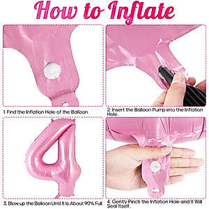 Pink Number 4 Balloon 40 Inch, Big Large Foil Helium Number Balloons, Jumbo Giant Mylar Number 4 Balloons for 4 Year Old Birthday Party Decorations Supplies Anniversary Celebration