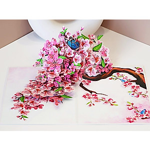 PQ Bees Pop Up Mothers Day Card for Women Mom Grandma Wife, 3D Birthday Anniversary Get Well Soon Thank You Valentines Day Card (Size 6x8 In – Butterflies Cherry Blossom).