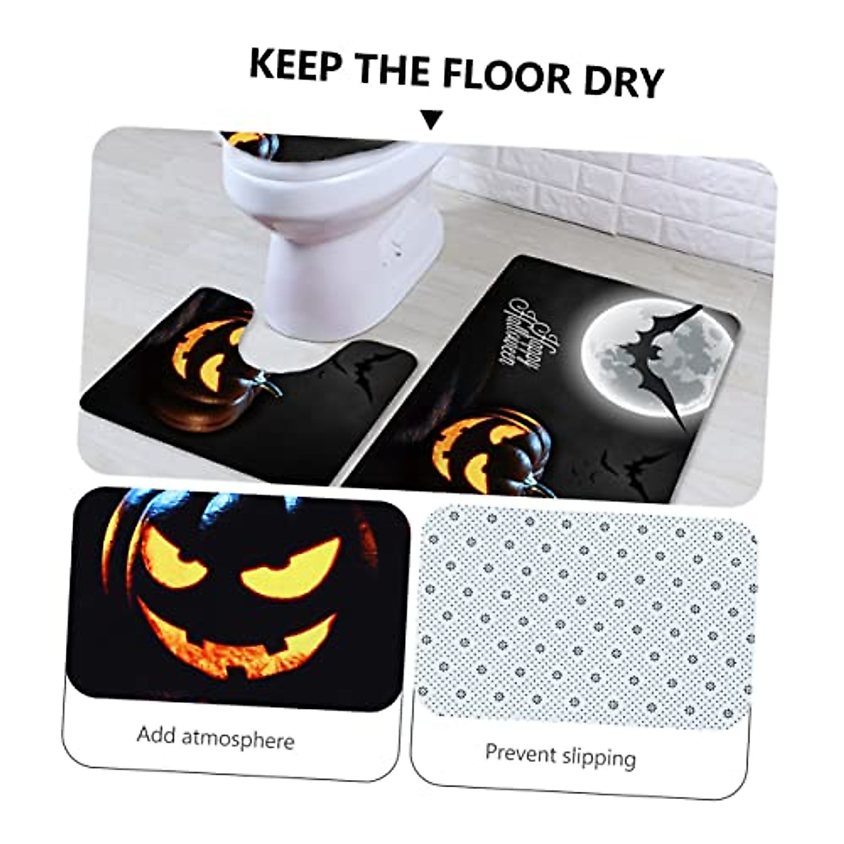Zerodeko 3pcs Toilet Seat Three Piece Set Shower Curtain Set Suit Rugs Halloween Mat Set Halloween Bathroom Mat Creative Toilet Mat Black Water Proof Seat Toliet Cover