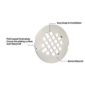 Artiwell 4-1/4” OD Snap-in Shower Drain Cover, Round Shower Drain Strainer Grid, Replacement Cover, Designed for Long-Lasting