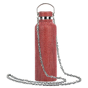 Cuteam Shining Like a Diamond Water Bottle, Fashion Bling Rhinestone Stainless Steel Thermal Bottle, Portable Large Capacity Refillable Vacuum Water Bot, Birthday Gift