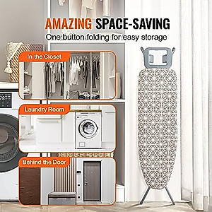 VEVOR Ironing Board with Large 51 x 13 Ironing Surface, Thickened 4 Layers Iron Board with Heat Resistant Cover and 100% Cotton Cover, 7 Adjustable Heights Ironing Board for Home Laundry Room Use