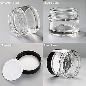Encheng 30 Pack of 2 oz Clear Round Glass Jars,with Inner Liners and black Lids,Empty Cosmetic Containers,Cream jars