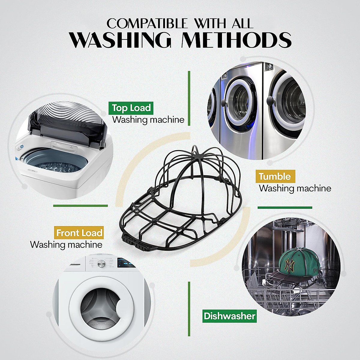 MANDARELLA HOME 3 Pack with Clips & Laundry Bag, Hat Washing Cage, Baseball Hat Washer for Washing Machine and Dishwasher, Baseball Cap Washer, Hat Washer Cage Fits Adult Teen & Kid Hats