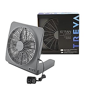 Treva 10-Inch Portable Desktop Air Circulation Battery Fan, 2 Speed, Compact Folding & Tilt Design, with AC Adapter (Graphite)