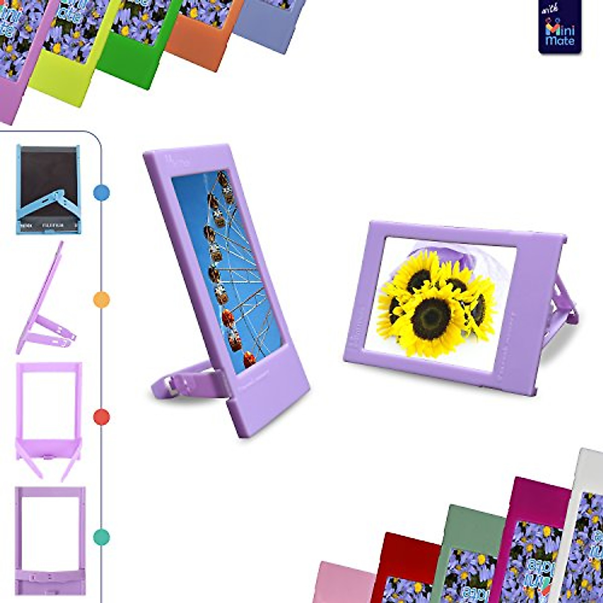 Fujifilm Instax Mini Instant Film (5 Pack, 100 Sheets) 10 Plastic Desk Frames + 20 Paper Frames Plus 60 Sticker Frames