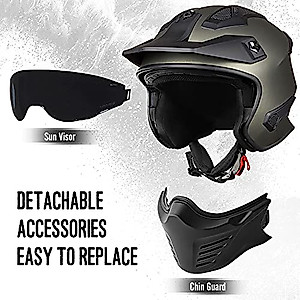 ILM Open Face Motorcycle 3/4 Half Helmet for Dirt Bike Moped ATV UTV Motocross Cruiser Scooter DOT Model 726X (Midnight Green,M)