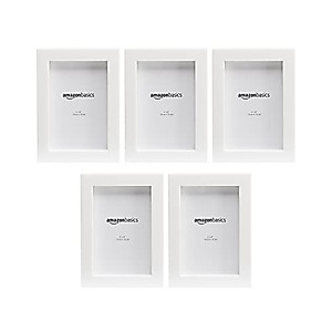 Amazon Basics Rectangular Photo Picture Frame, 4" x 6", Pack of 5, White