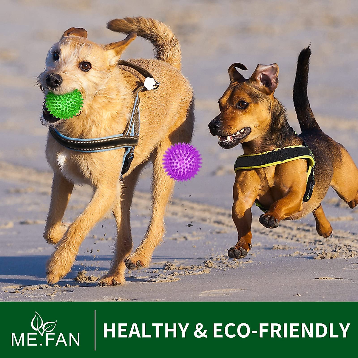 ME.FAN 3.5'' Squeaky Dog Toy Balls [8 Pack] Spiky Dog Balls/Puppy Chew Toys for Cleaning Teeth and Gum Health/Squeaker Ball Toys for Aggressive Chewers